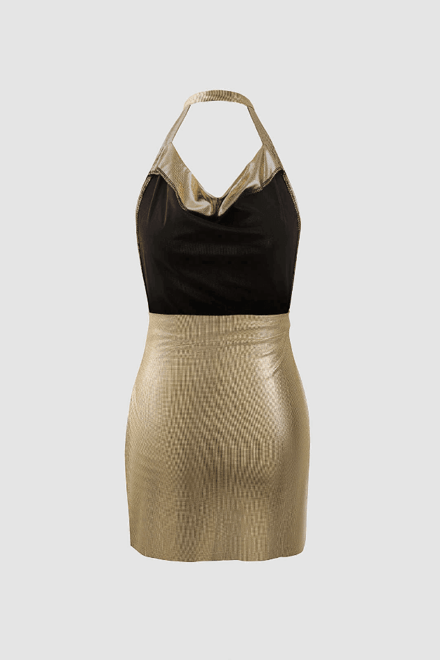 Metallic Halter Backless Slit Mini Dress Houseofhalley