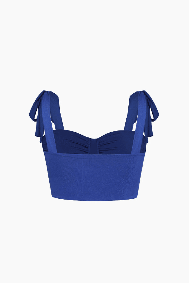 2024 Tie Strap Ruched Bust Crop Top Blue S In Tank Tops And Cami Online