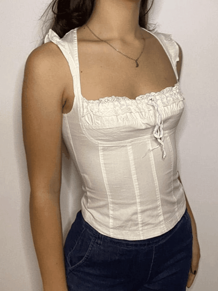 2023 Flutter Sleeve Lace Up Corset Top White S In Topsandtees Online