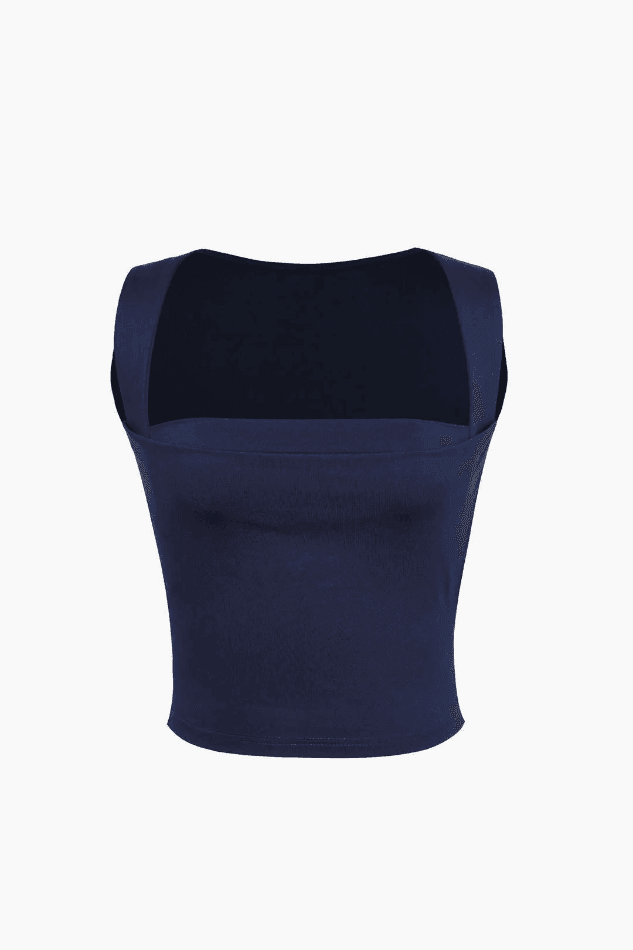 2024 Square Neck Cropped Tank Top Blue S In Tank Tops And Cami Online